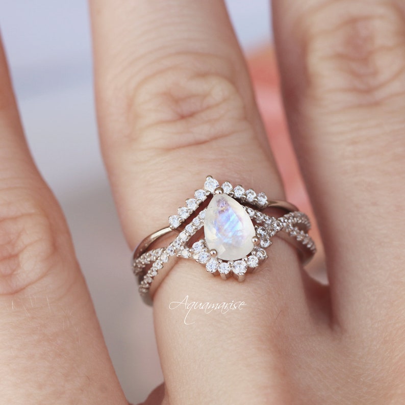 Vintage Natural Moonstone Ring Set Sterling Silver - Etsy