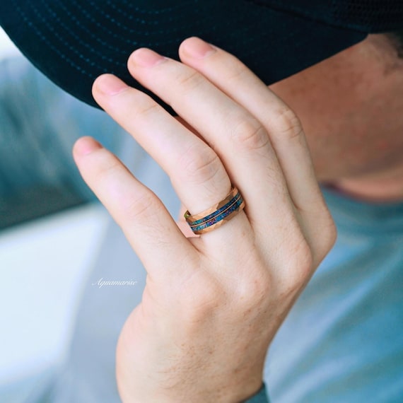 Black Onyx & Meteorite Couples Ring Set- His and Hers Black Onyx & Meteorite Couples Ring Set- His and Hers