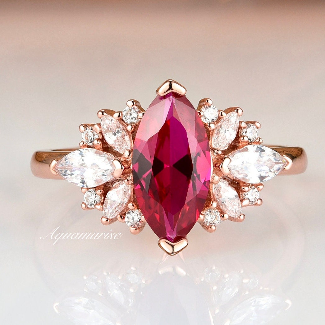 Vintage Marquise Ruby Ring 14K Rose Gold Vermeil Ring - Etsy