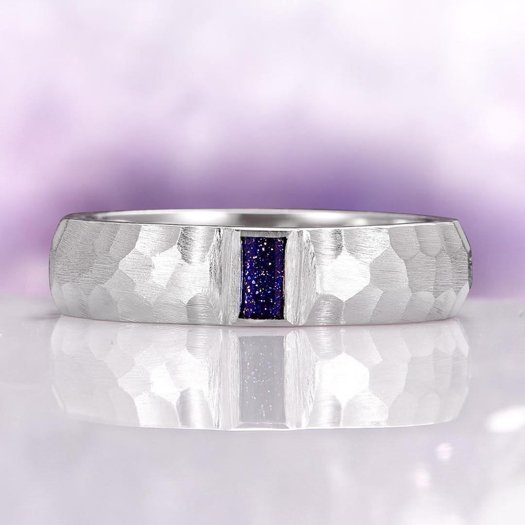 Starry Night Wedding Band in 925 Sterling Silver- Men Women's Galaxy ...