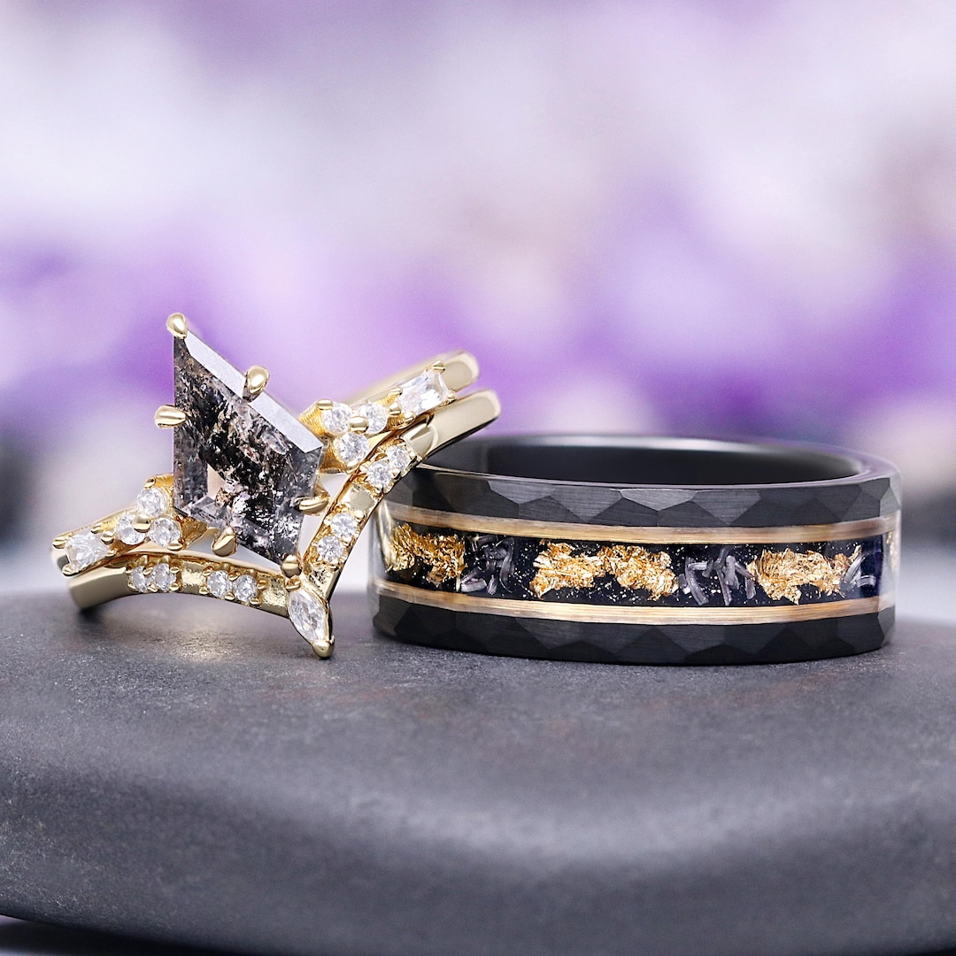 Skye Kite® Galaxy Herkimer Diamond & Meteorite Couples Ring Set- His ...