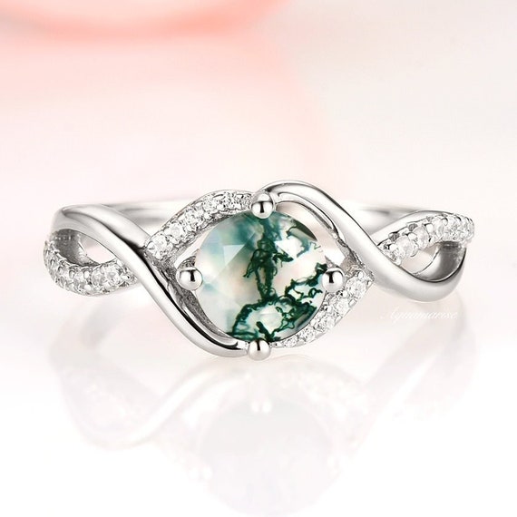 Natural Green Moss Agate Ring Sterling Silver Aquatic Agate - Etsy