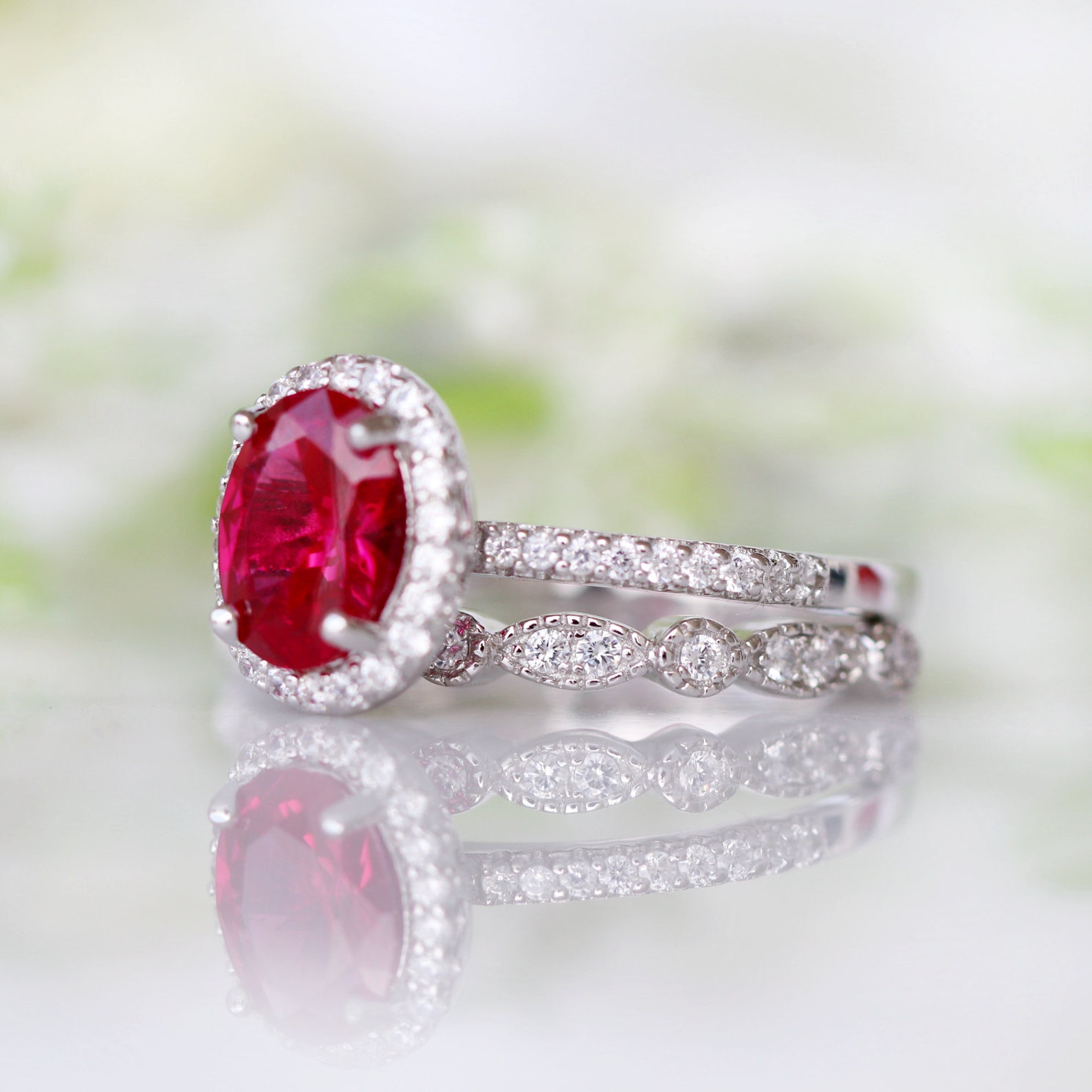 Oval Ruby Ring Sterling Silver Gemstone Engagement Ring - Etsy