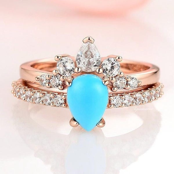 Turquoise Engagement Ring Set - Etsy