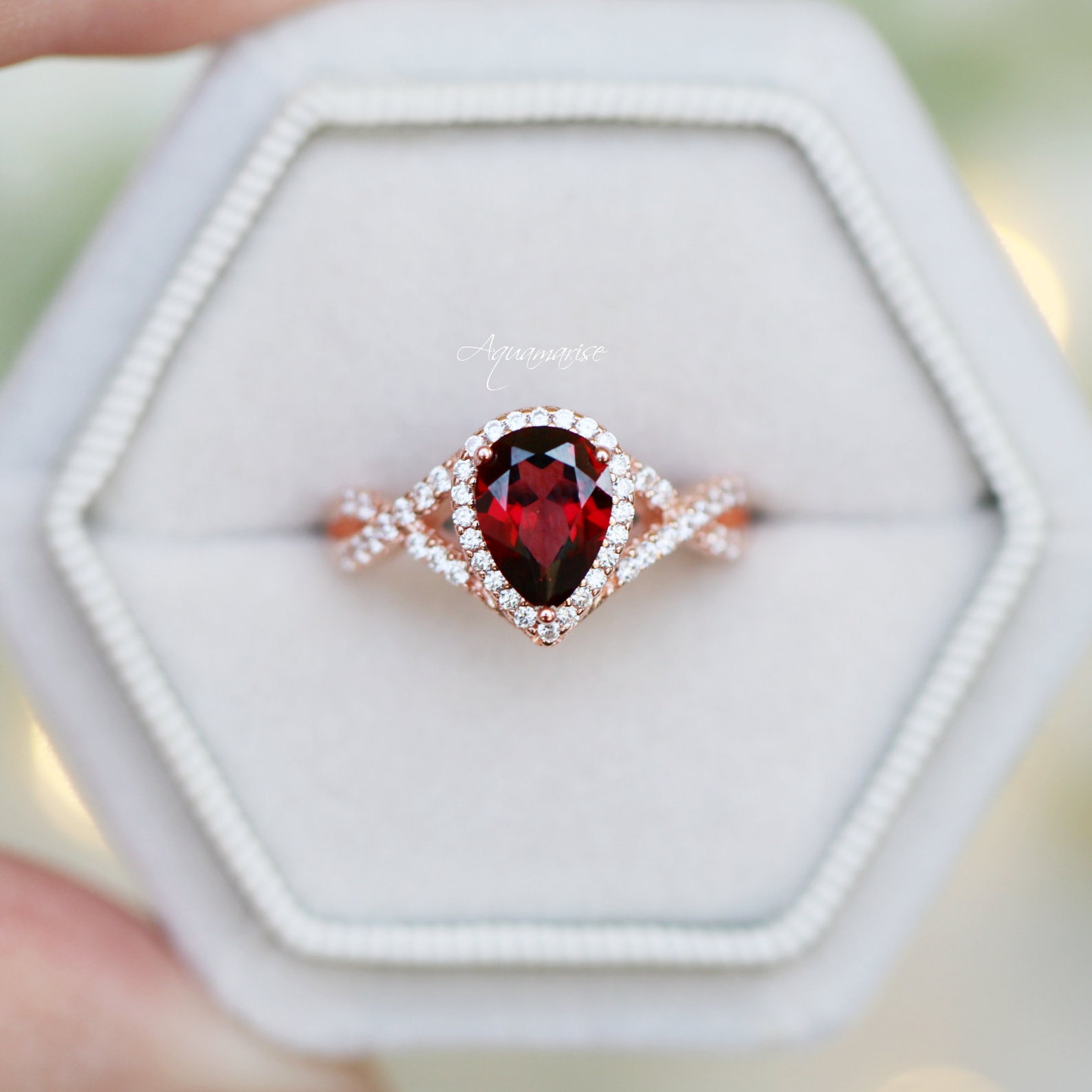 Natural Red Garnet Ring 14K Rose Gold Vermeil Teardrop - Etsy
