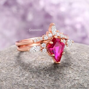 Skye Rose Gold Ruby Leaf Couples Ring Set- His and Hers Matching ...