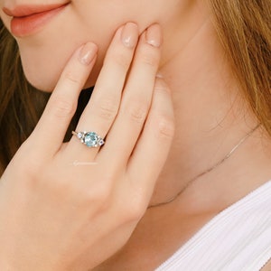 Aquamarine & Moonstone Moon Ring for Women 925 Sterling Silver ...
