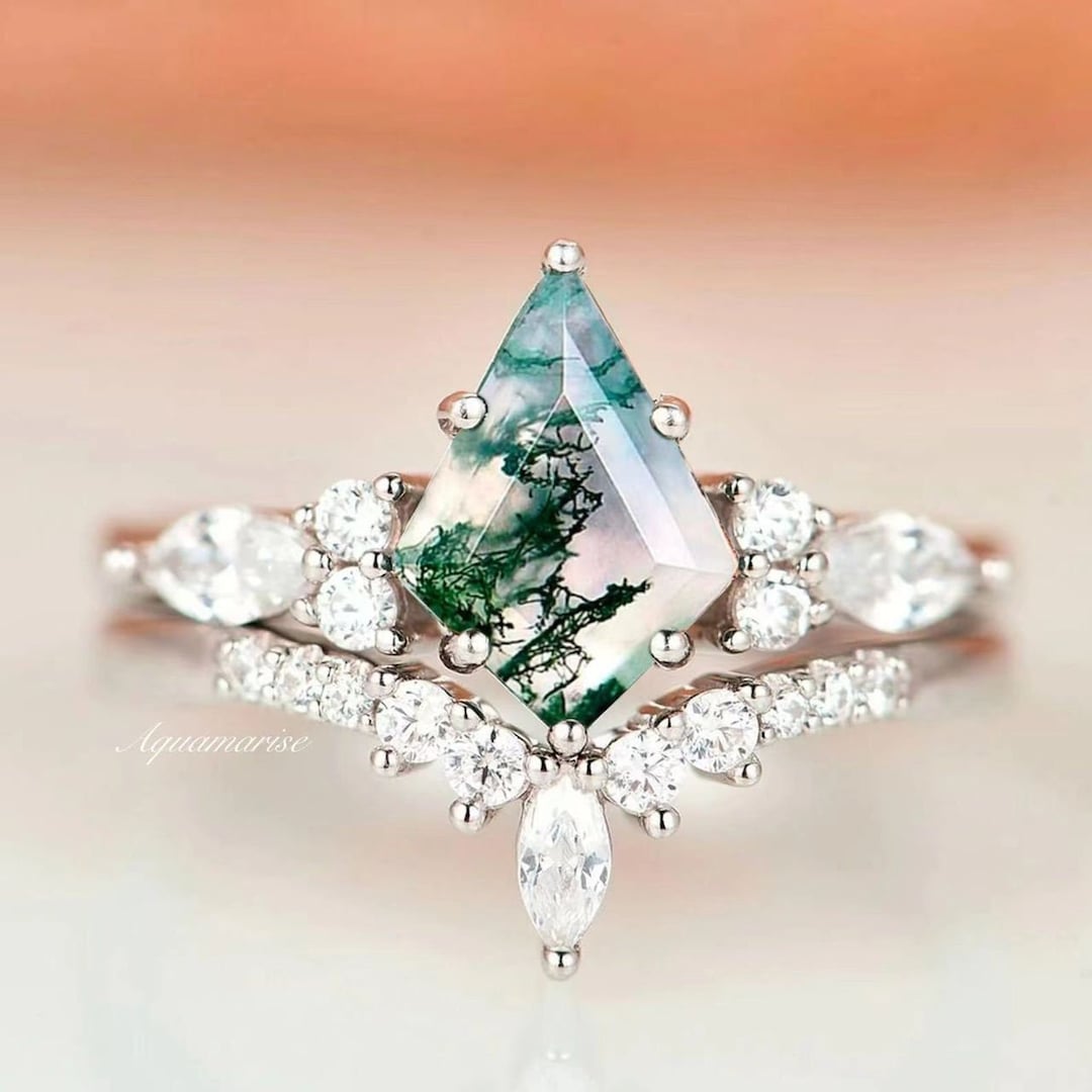 Skye Kite Green Moss Agate Ring Sterling Silver Ring Natural Agate ...