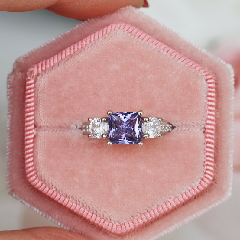 Princess Cut Tanzanite Ring Sterling Silver Purple Gemstone - Etsy