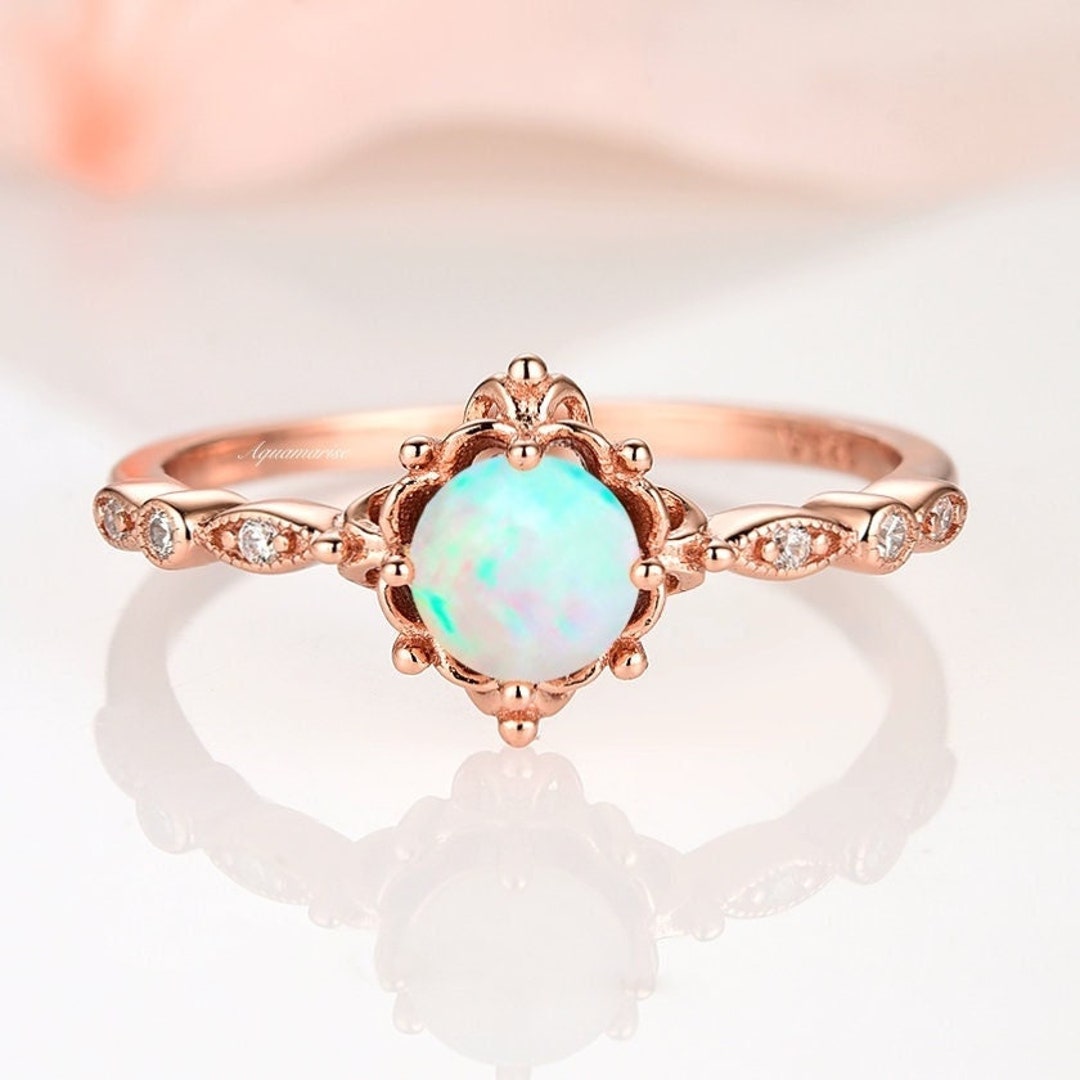 Natural Australian Opal Engagement Ring for Women-14k Rose Gold Vermeil ...