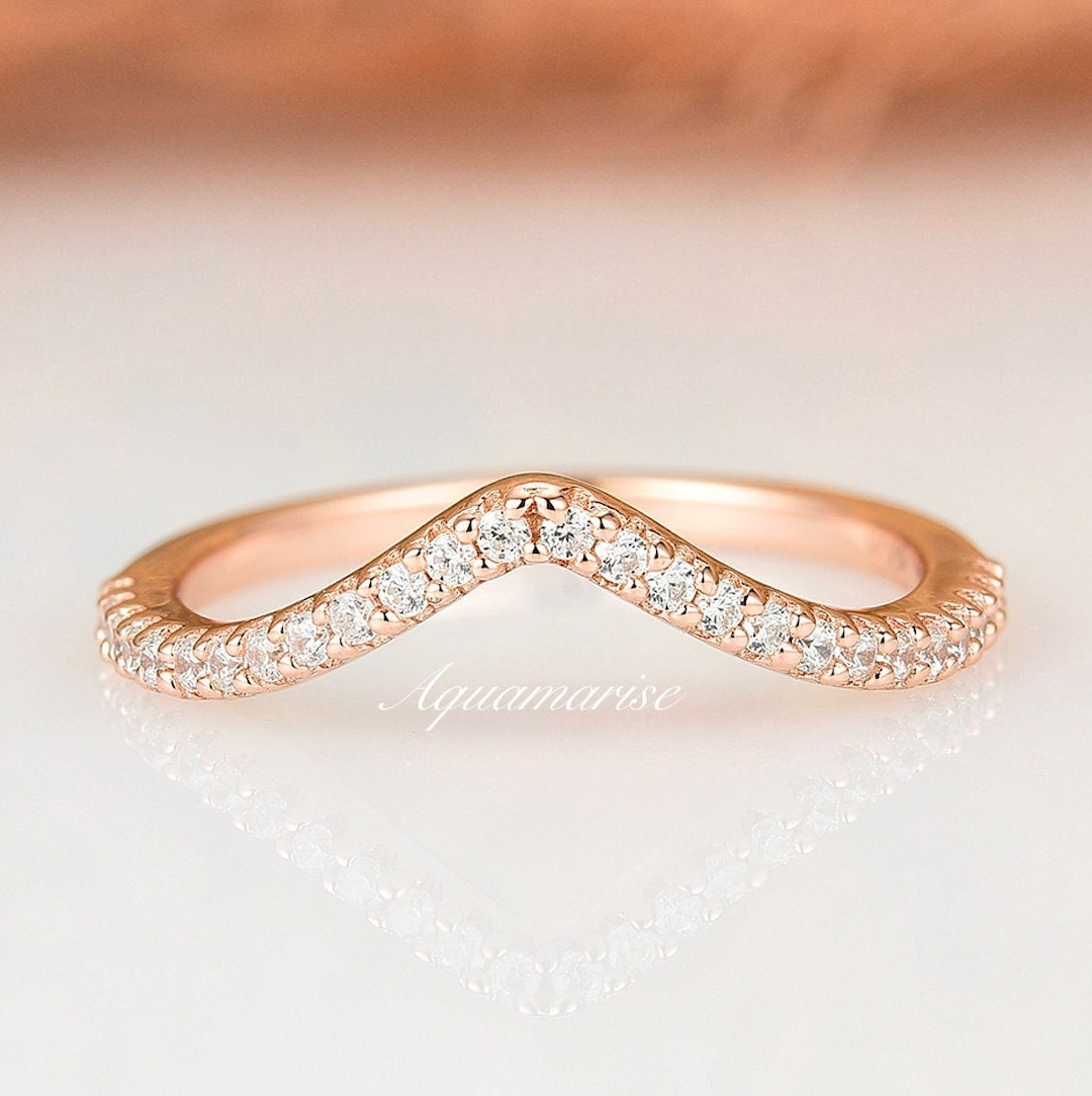 Chevron Wedding Band- 14k Rose Gold Vermeil Band- Curved Wedding Band ...