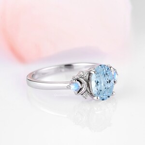 Aquamarine & Moonstone Moon Ring for Women 925 Sterling Silver ...