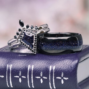 Starry Night Couples Ring Set- Galaxy Sandstone His and Hers Great Rift ...