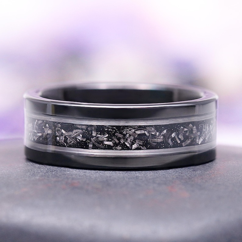 Gray Moissanite and Meteorite Couples Ring Set- His and Hers Cosmic ...