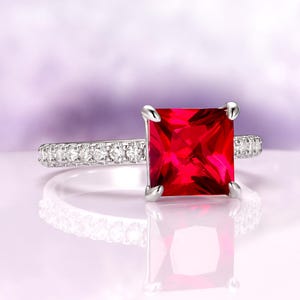 Princess Cut Ruby Engagement Ring in 925 Sterling Silver 3 Carat Lab ...