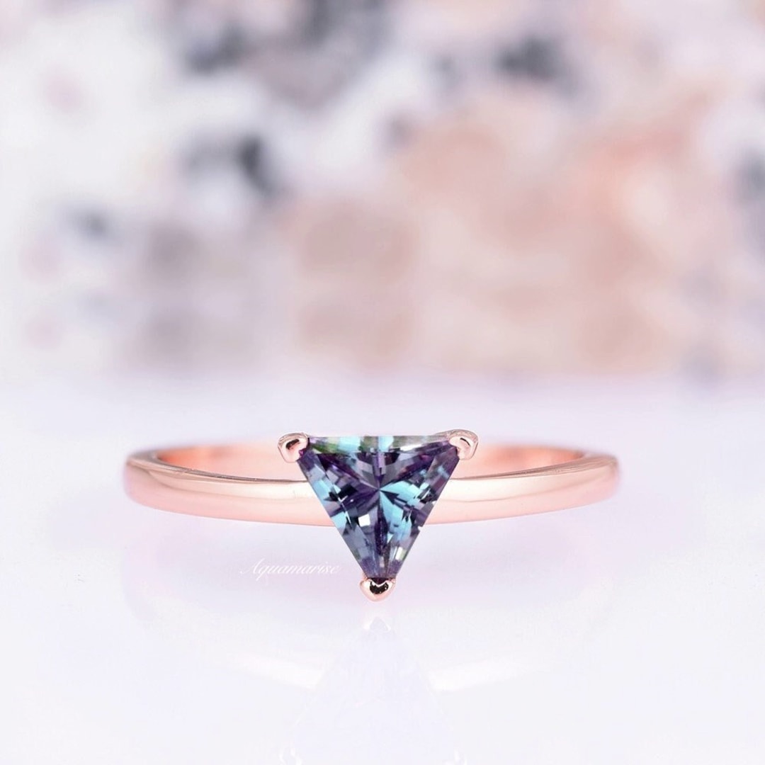 Triangle Cut Alexandrite Ring for Woman- Minimalist Color Changing ...