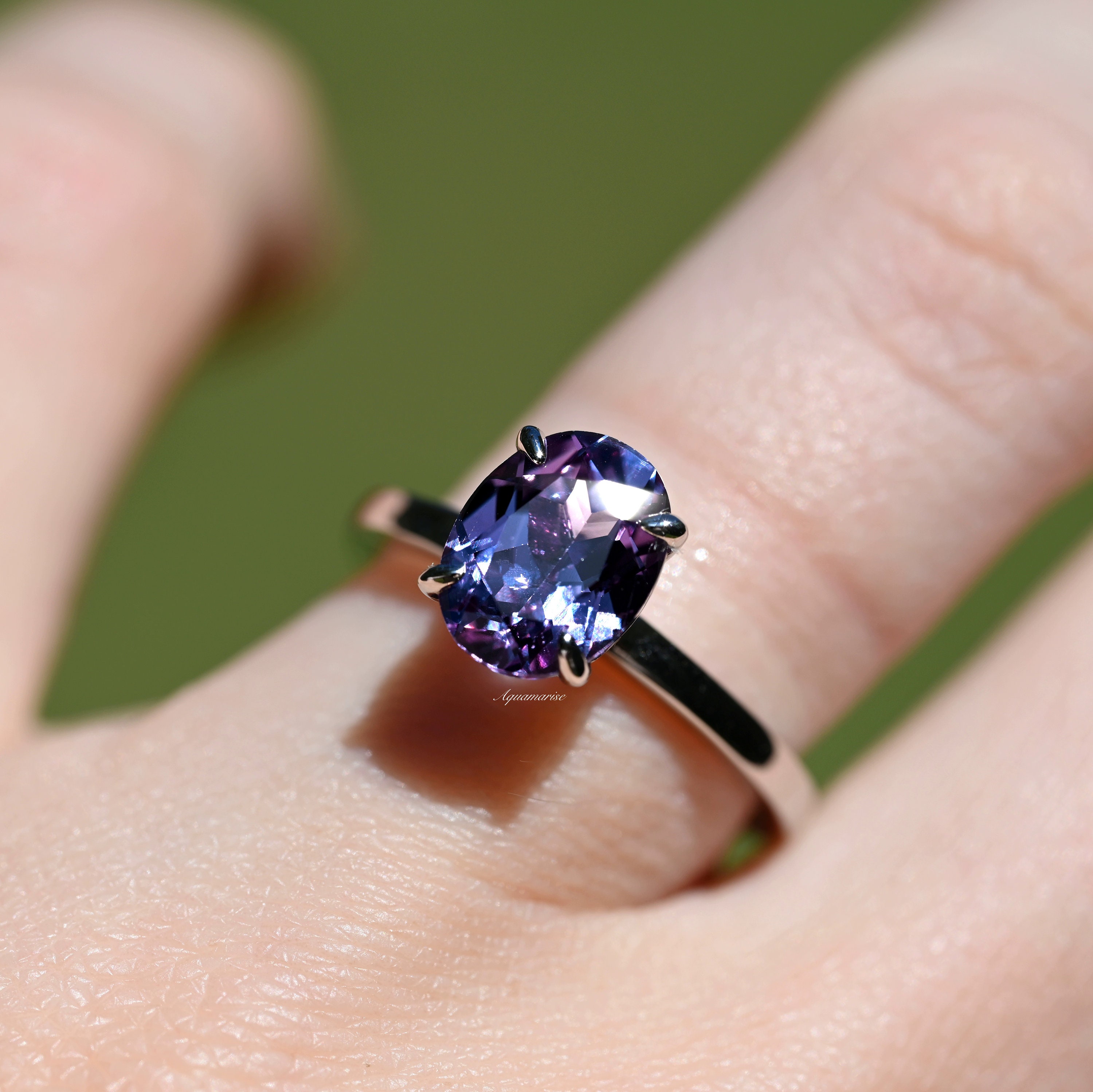 Solitaire Alexandrite Ring 2ct Oval Cut Engagement Rings for - Etsy