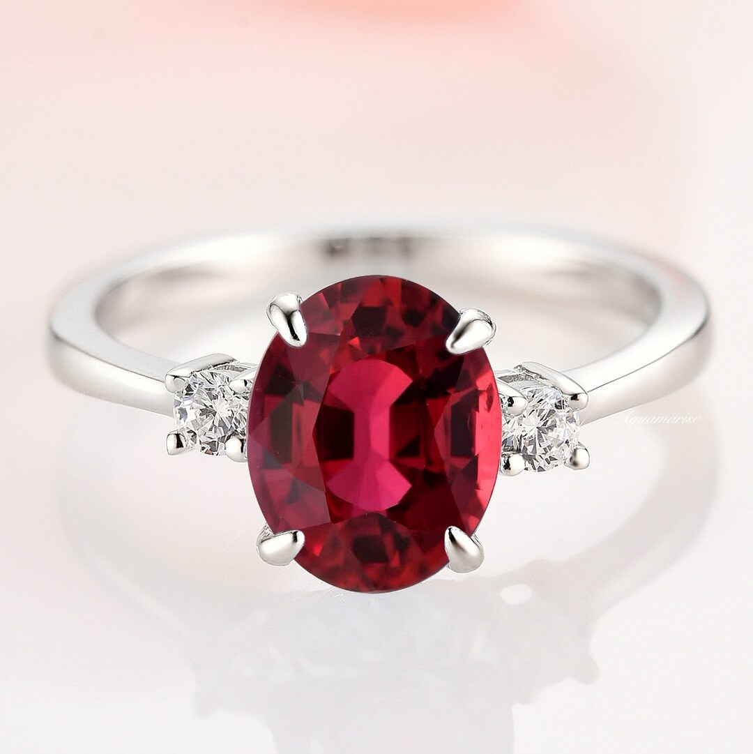Red Ruby Ring Sterling Silver Ring Gemstone Engagement Ring for Women ...