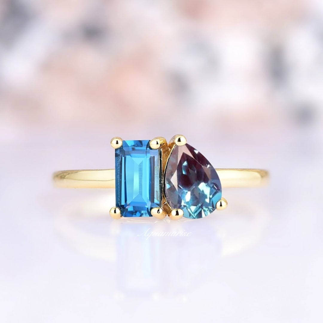 Alexandrite London Blue Topaz Ring- Moi Et Toi Modern Engagement Ring ...