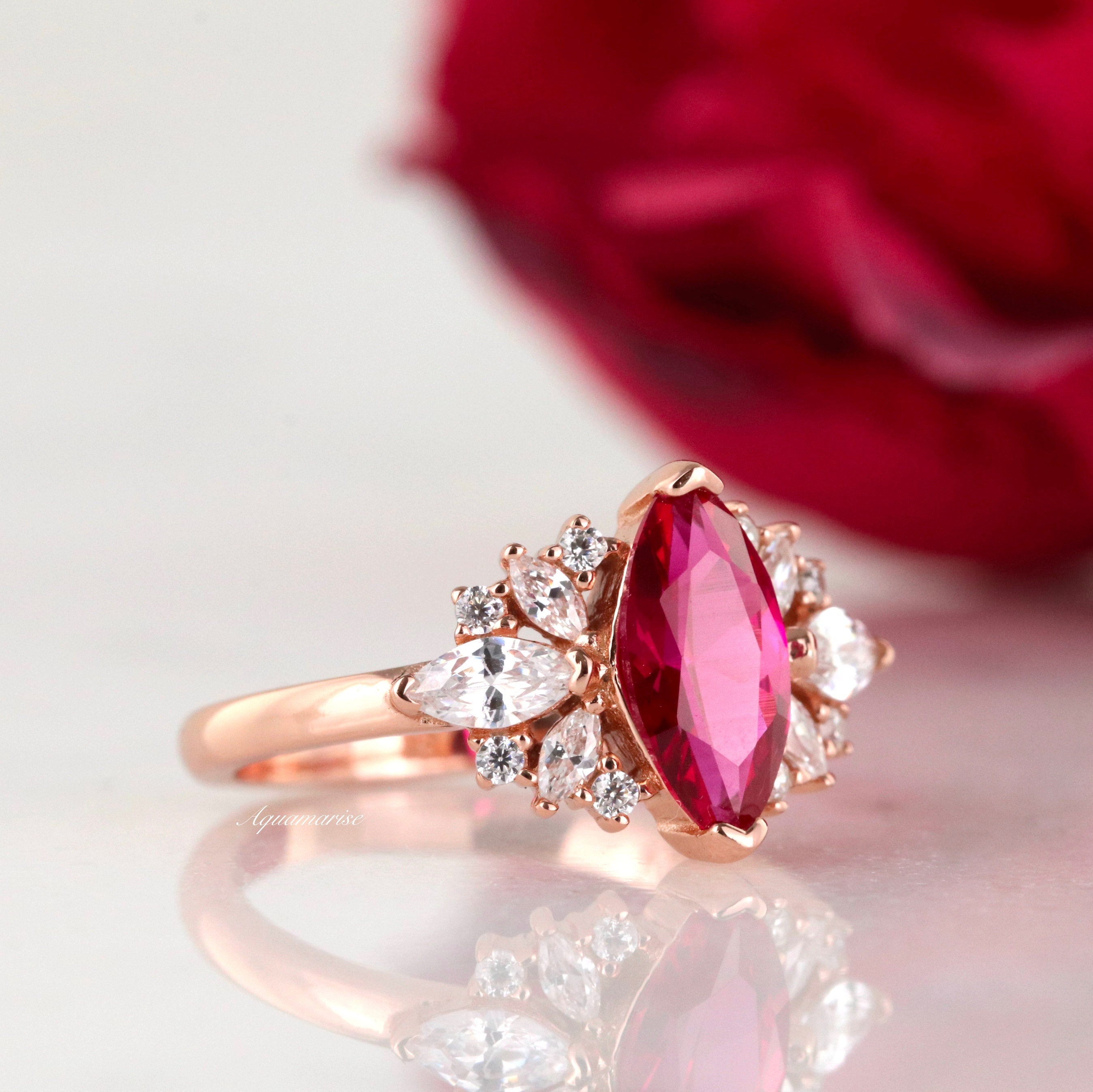 Vintage Marquise Ruby Ring 14K Rose Gold Vermeil Ring - Etsy
