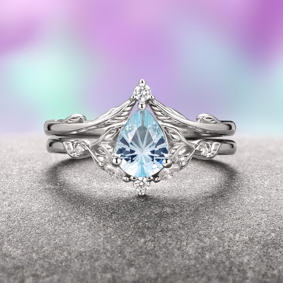 Airee Aquamarine Ring Set - 925 Sterling Silver Fantasy Cut Engagement ...