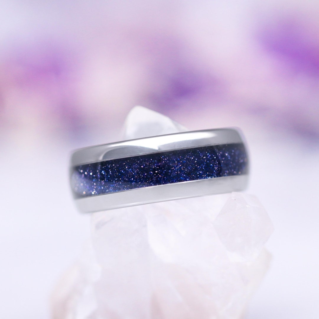 Starry Night Men's Wedding Band- 8mm Tungsten Carbide Galaxy Crushed ...