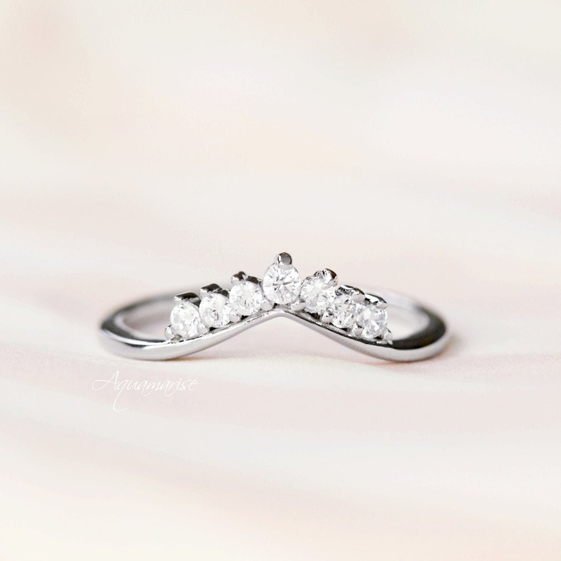 Chevron Wedding Band Sterling Silver Band Curved Wedding | Etsy