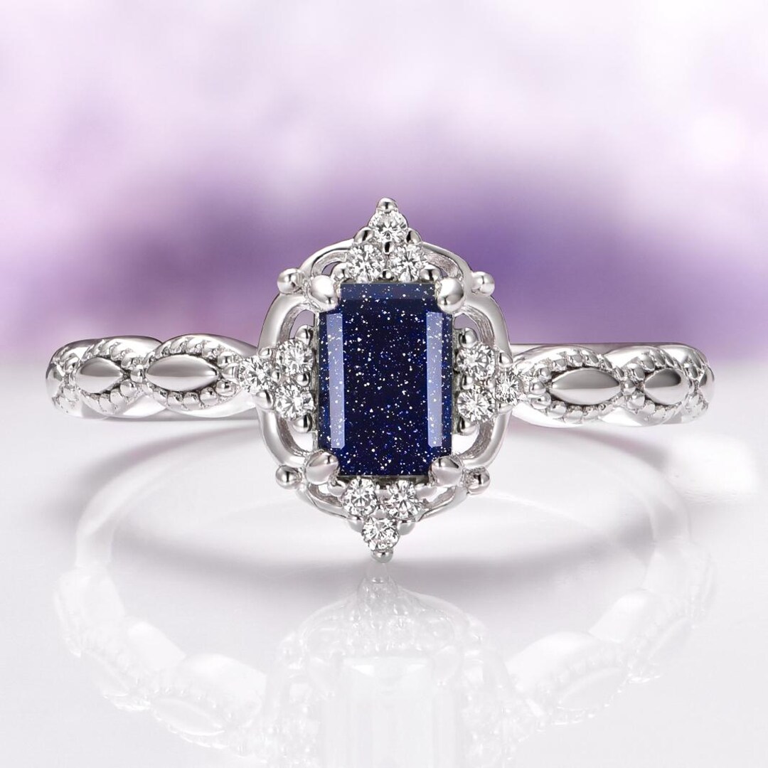 Starry Night Engagement Ring in 925 Sterling Silver- Galaxy Sandstone ...