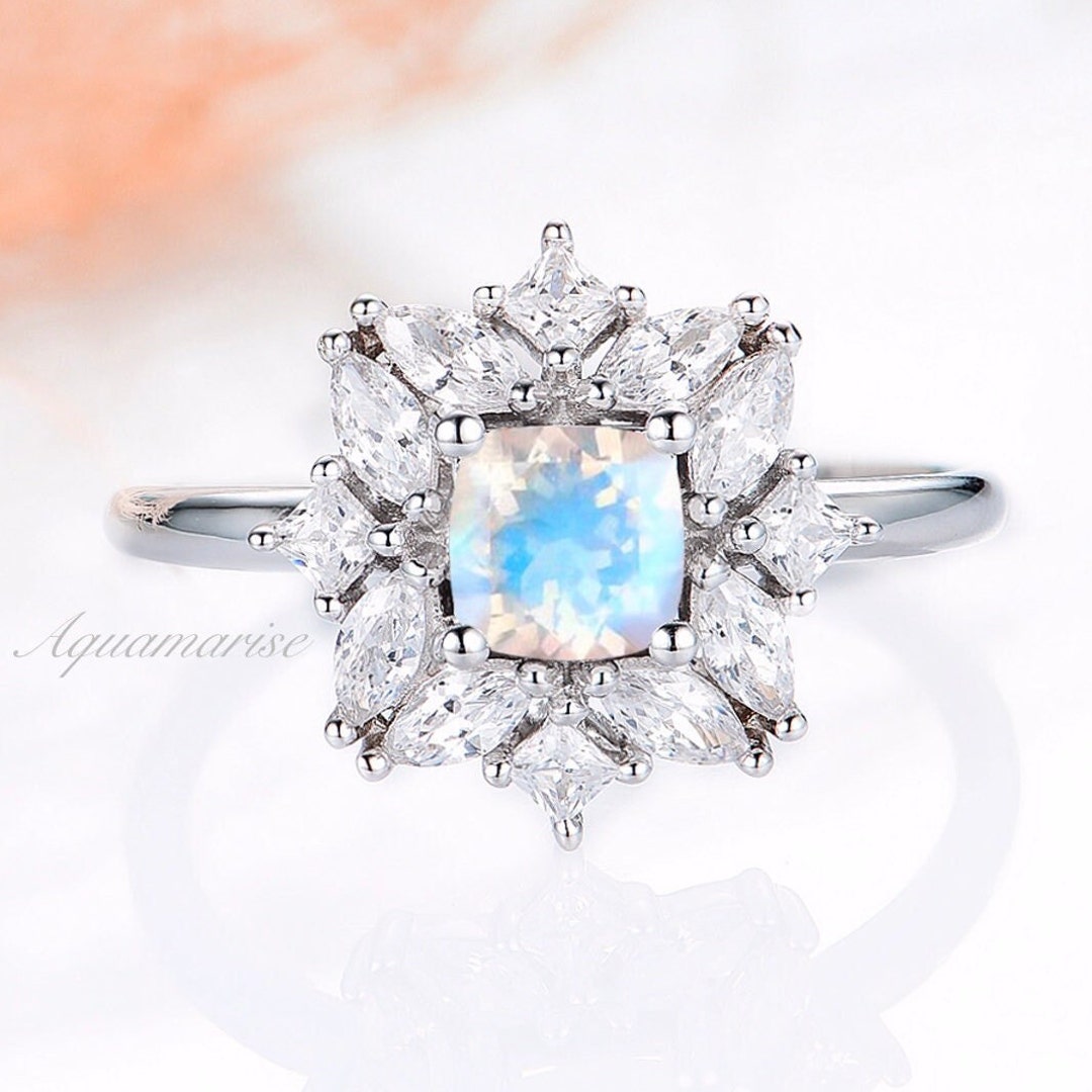 Magnolia Moonstone Ring- Sterling Silver Natural Moonstone Engagement ...