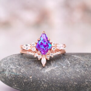 Skye Purple Fire Opal Couples Ring Set- His and Hers Matching Wedding ...