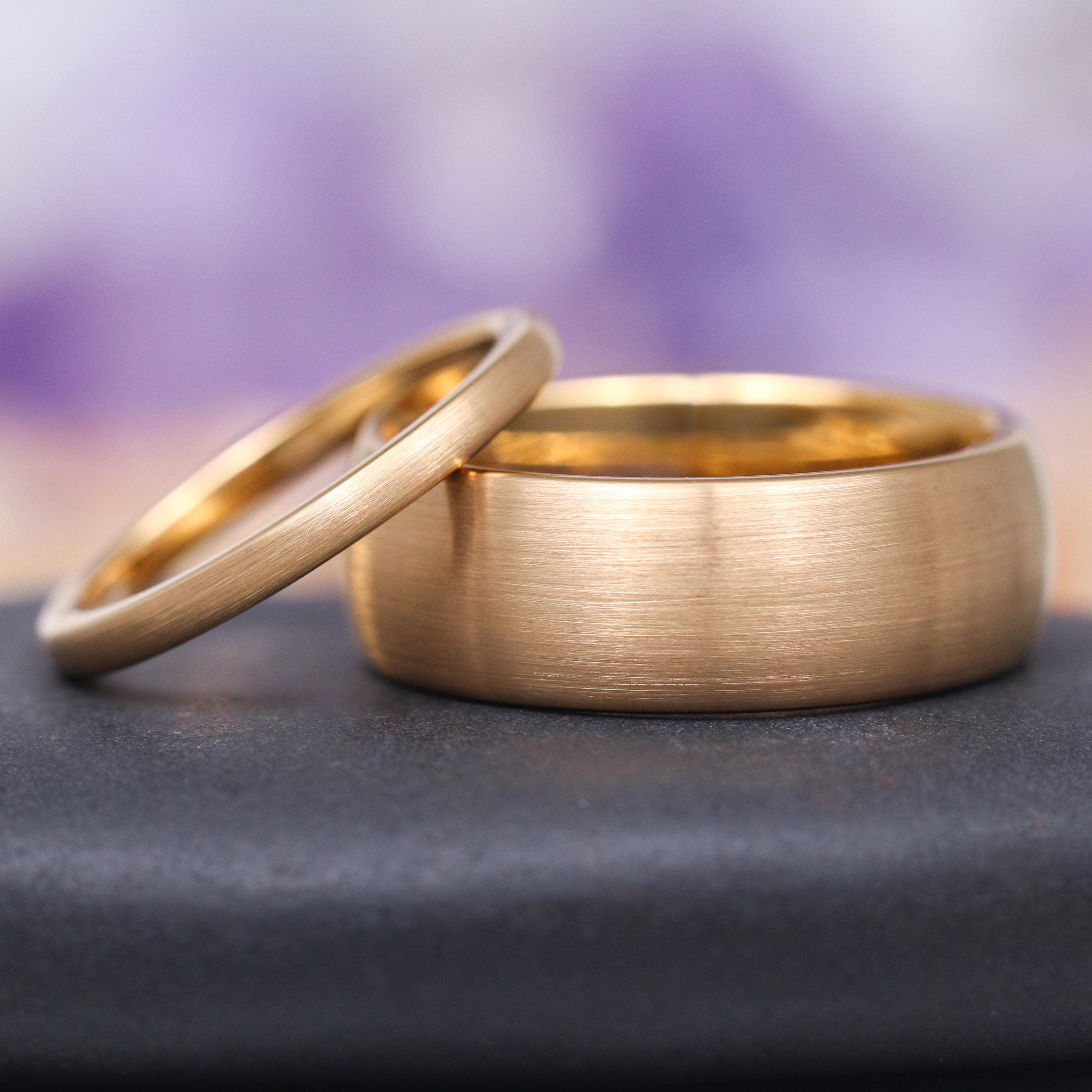 Yellow Gold Couples Ring Set- His and Hers Brushed Tungsten Carbide ...