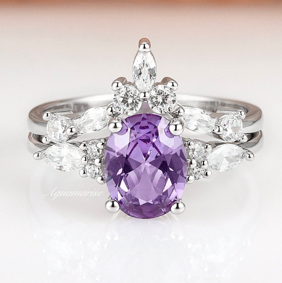 Natural Amethyst Ring Set 925 Sterling Silver Purple Amethyst - Etsy