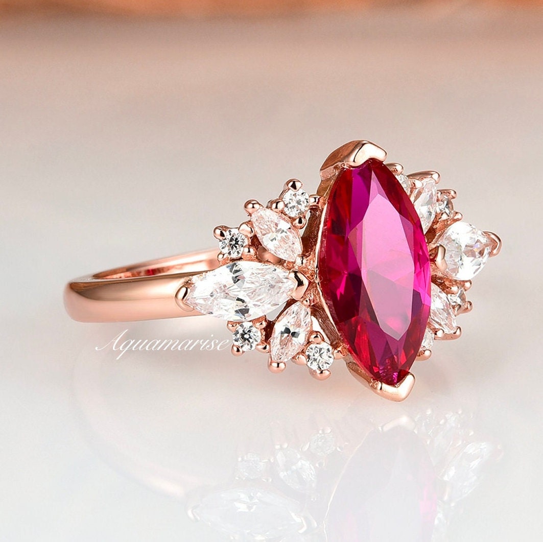 Vintage Marquise Ruby Ring 14K Rose Gold Vermeil Ring - Etsy