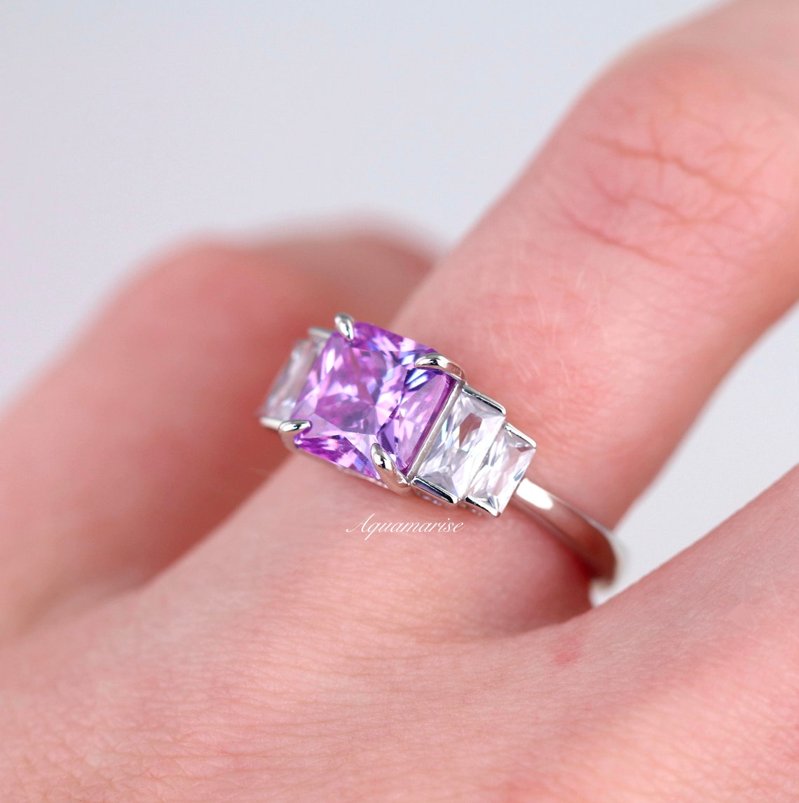 Lavender Kunzite Ring Sterling Silver Gemstone Engagement - Etsy