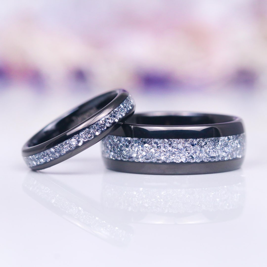 Starlux Crushed Diamond Couples Ring Set- His and Hers Matching Wedding ...