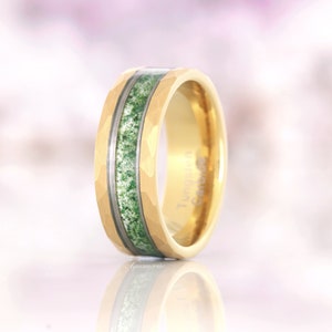 Kite Green Moss Agate Ring Set- His and Hers Wedding Band- Gold Ring ...