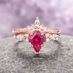 Skye Rose Gold Ruby Leaf Couples Ring Set- His and Hers Matching ...