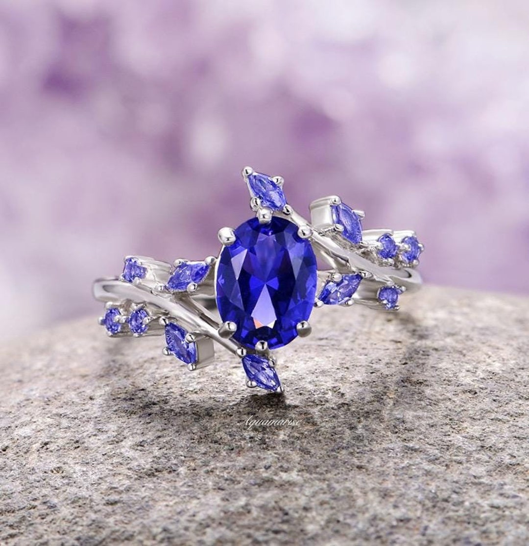Cornflower Blue Sapphire Engagement Ring for Women- 925 Sterling Silver ...