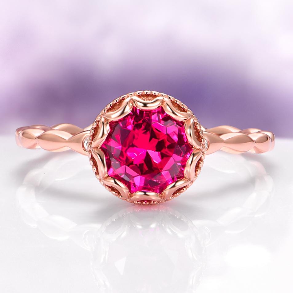 Vintage Ruby Engagement Ring for Women- Authentic Ruby Dainty Promise ...