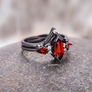 Natural Garnet & Red Fire Opal Couples Ring Set- His and Hers Matching ...