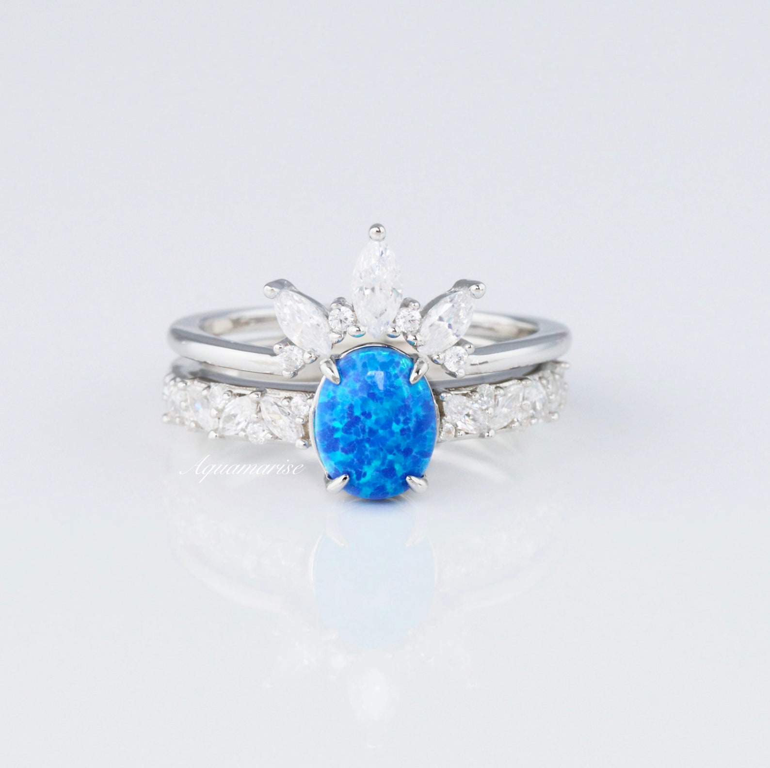 Blue Fire Opal Ring Set Sterling Silver Ring Set Opal - Etsy
