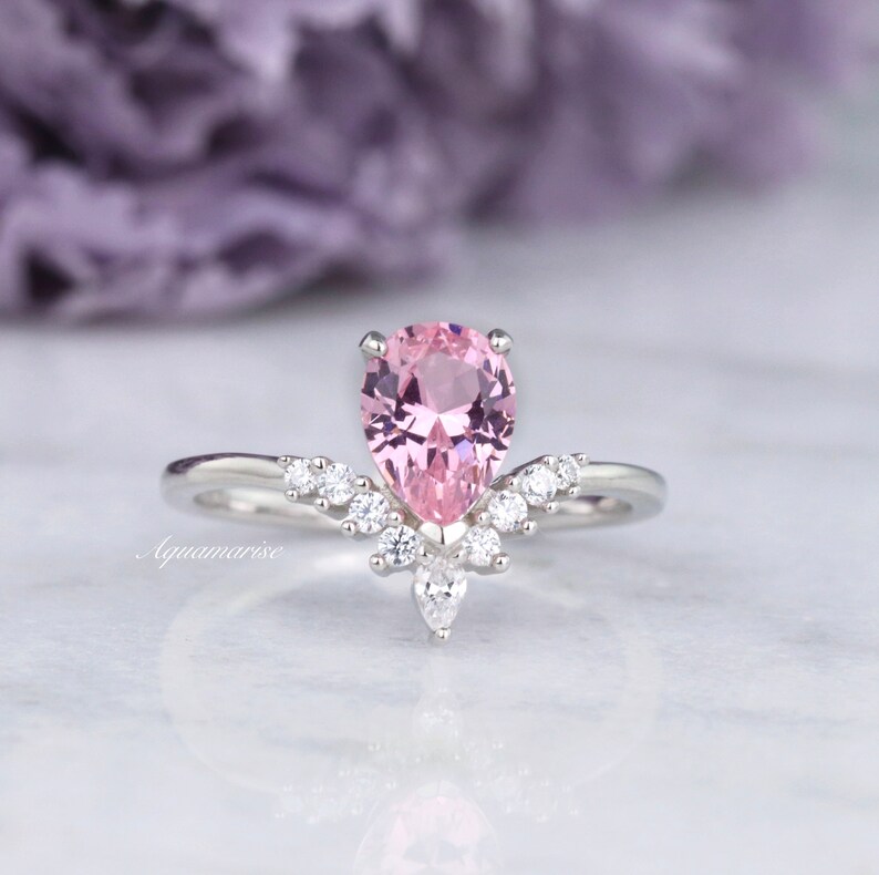 Teardrop Pink Tourmaline Ring Set Sterling Silver Ring Set - Etsy