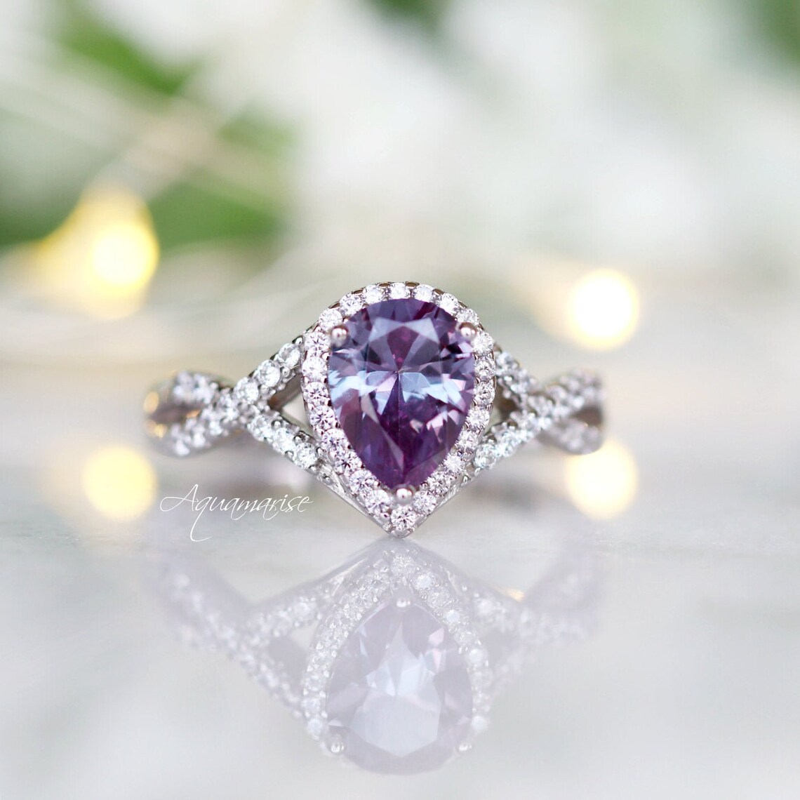 Pear Alexandrite Ring Sterling Silver Ring Twisted - Etsy