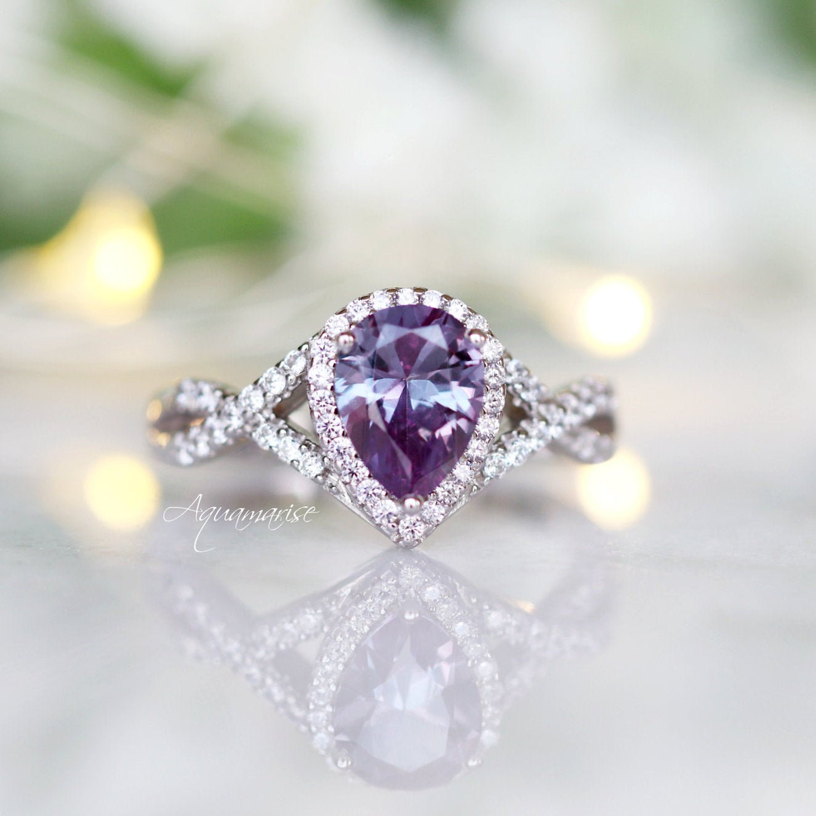 Pear Alexandrite Ring Sterling Silver Gemstone Engagement - Etsy