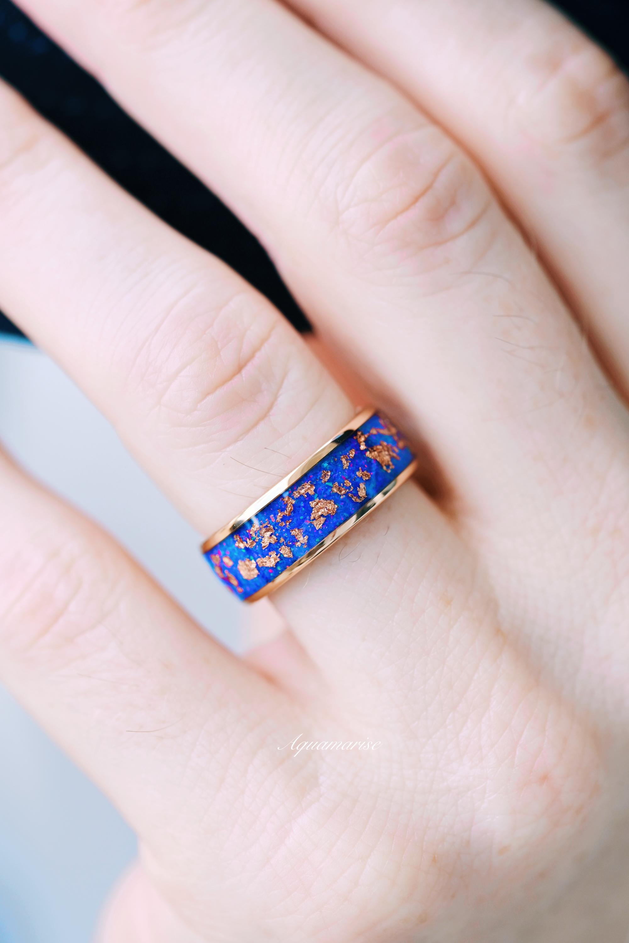 Starry Night Van Gogh Fire Opal Couples Ring Set- His and Hers Matching ...