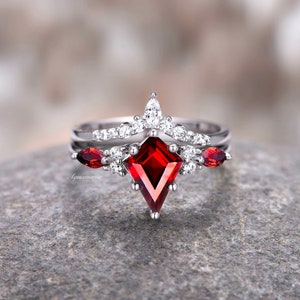 Skye Natural Red Garnet Couples Ring Set- His and Hers Matching Wedding ...