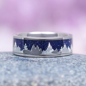 Starry Night & Trees Couples Ring Set- Galaxy Sandstone His and Hers ...