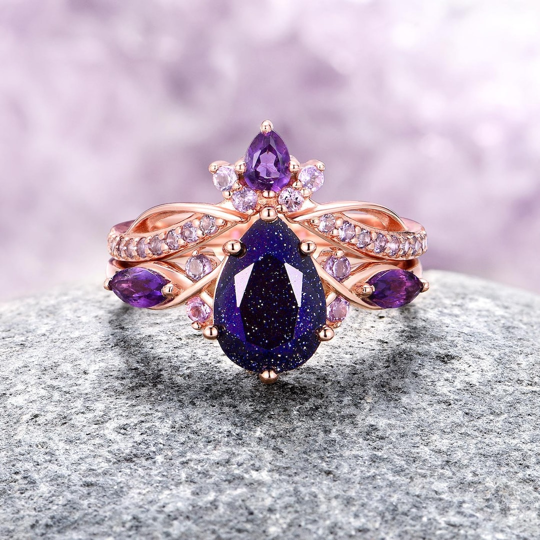 Feyra Starry Night & Amethyst Engagement Ring Set- 14K Rose Gold ...