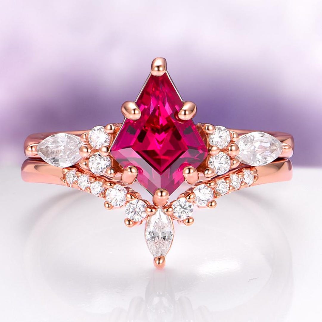 Skye Ruby Ring Set for Women- 14K Rose Gold Vermeil Engagement Ring ...