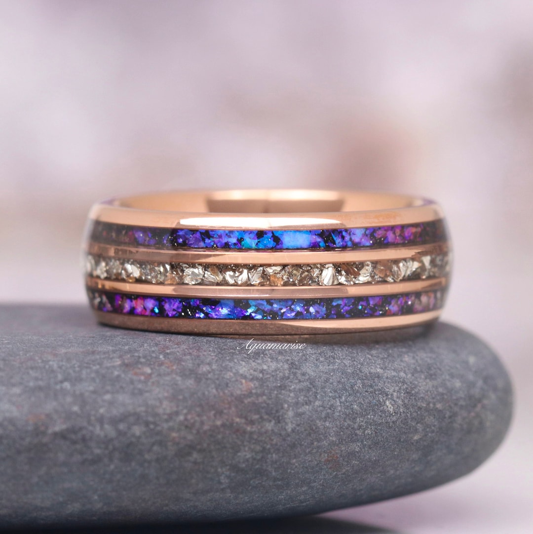 Orion Nebula & Crushed Diamond Men's Wedding Band- Galaxy Crushed Fire ...